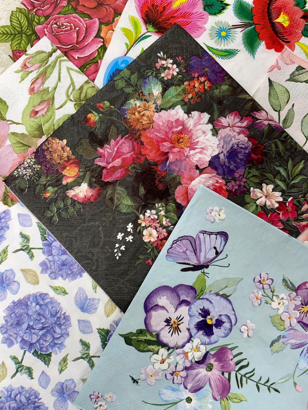 Bunch of Assorted Floral Flower Paper Napkins for Decoupage, Junk ...