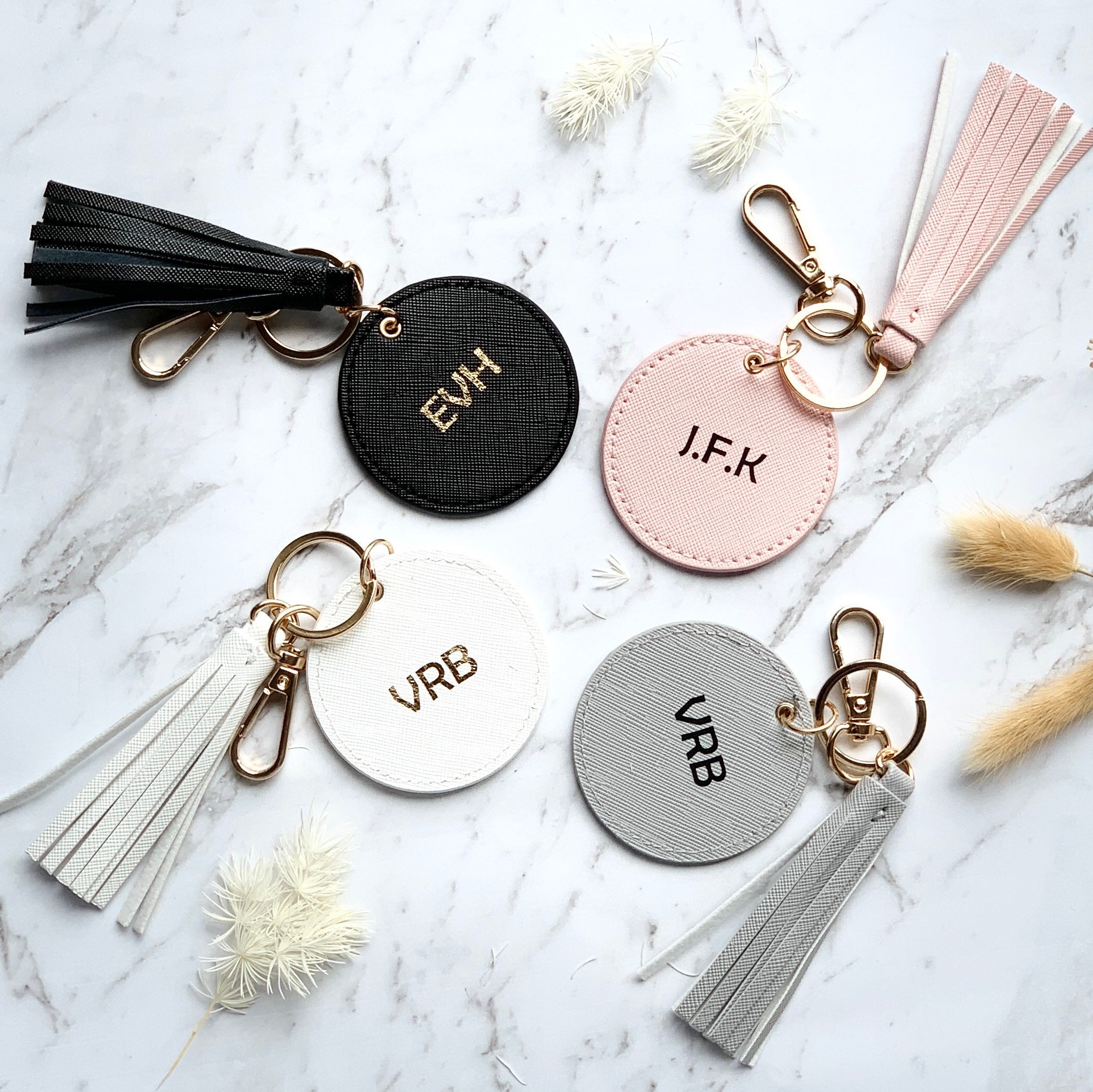 PERSONALISED KEYRING Monogram Key Chain Saffiano Leather | Etsy Australia