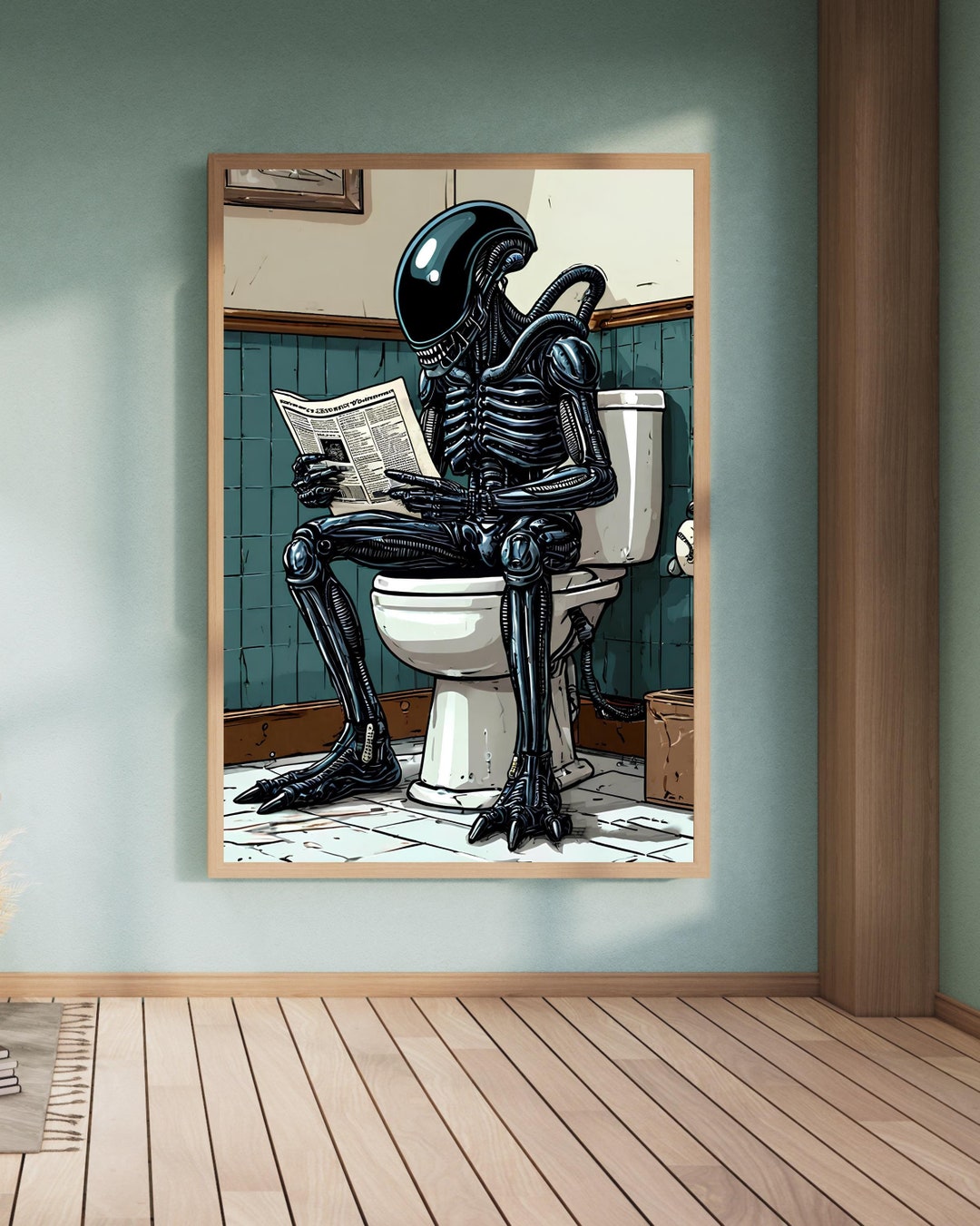 Bathroom Xenomorph Reading Newspaper, Xenomorph Print -ai, Xenomorph ...