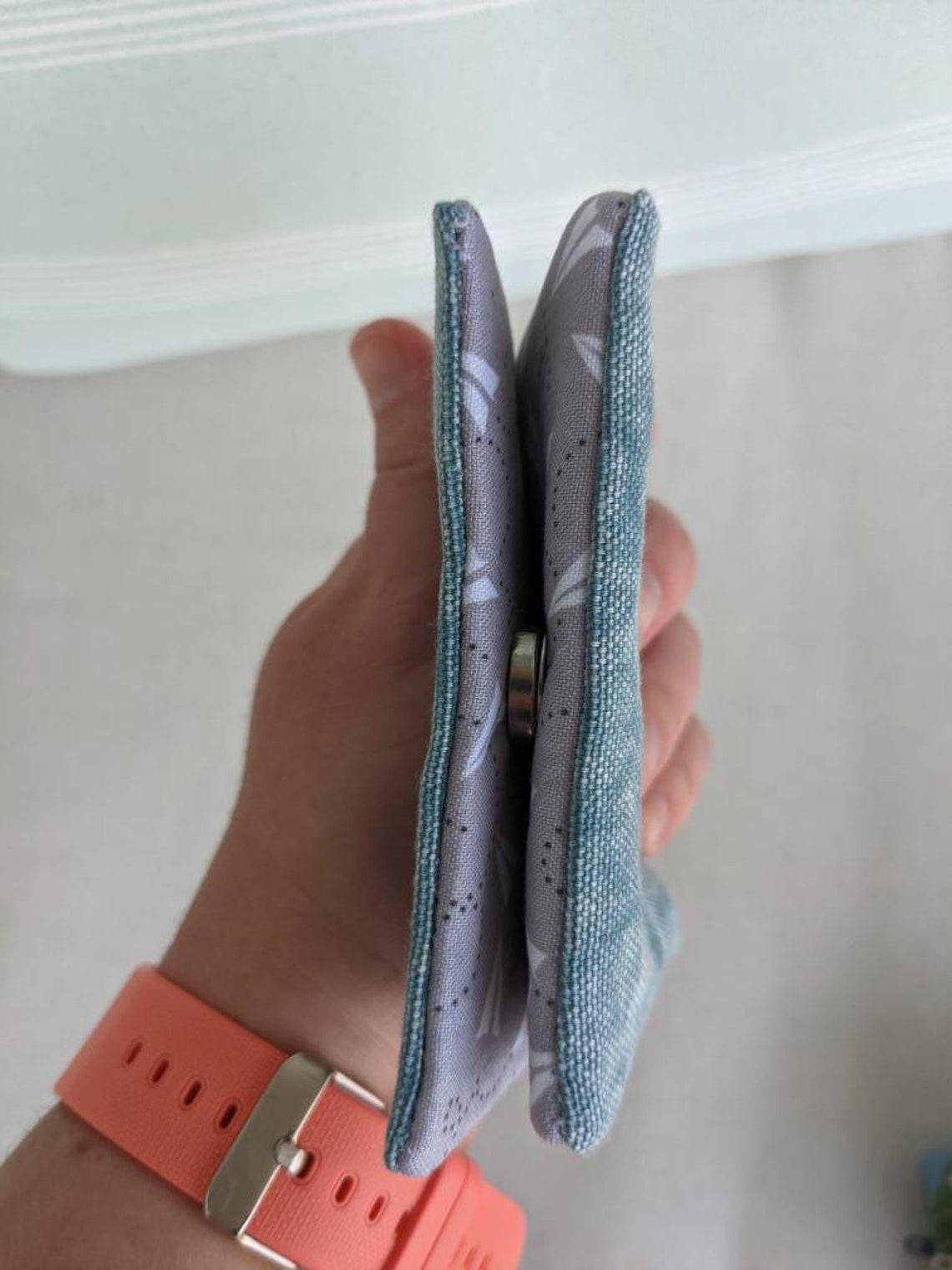 Pocket Wallet - Light Blue Canvas, Small Teal Wallet, Gray Paper ...