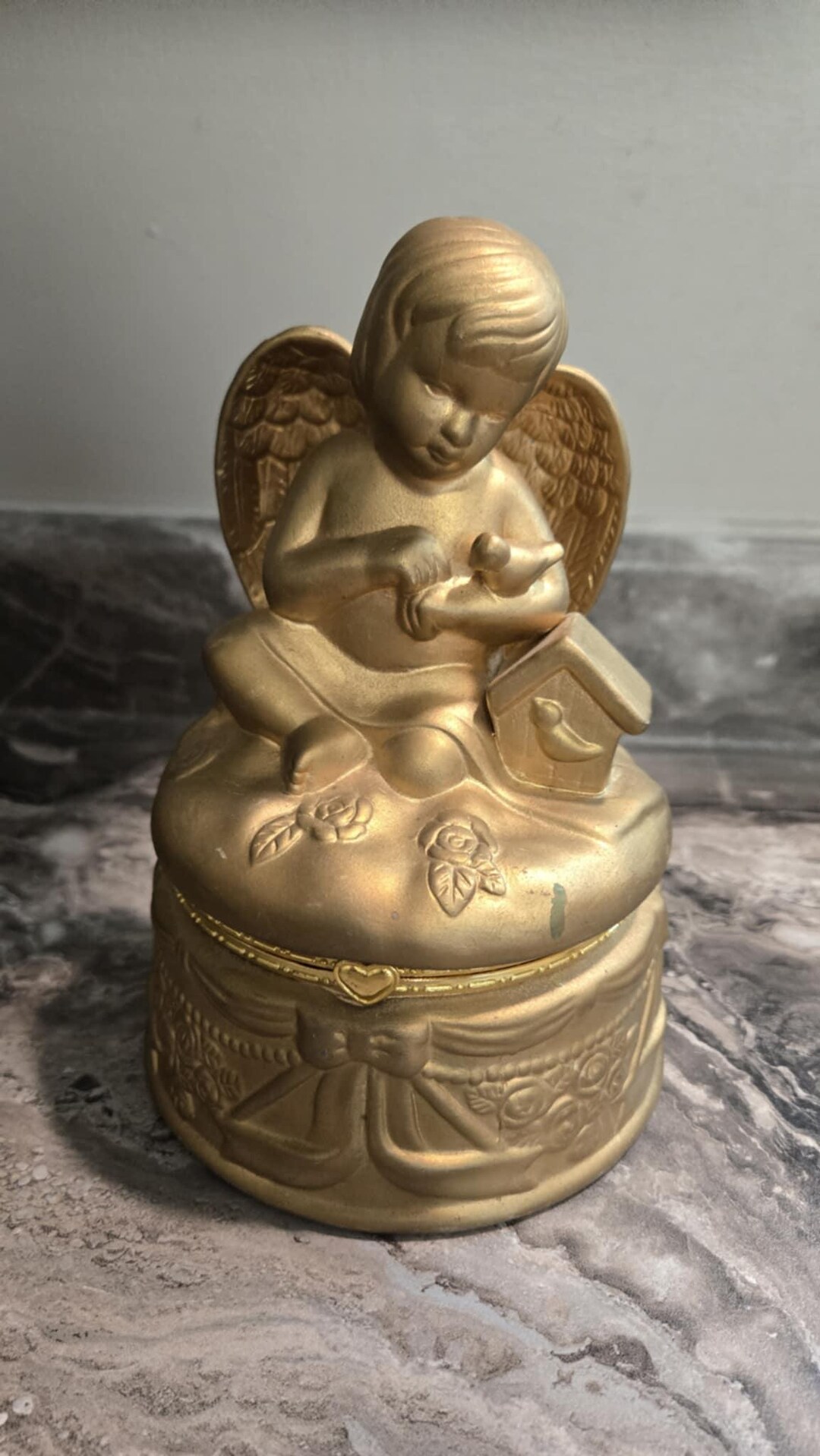 Vintage Angel Trinket Box: Golden Cherub With Rose Design - Etsy