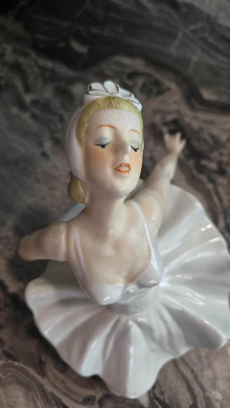 Vintage Porcelain Ballerina Figurine Graceful Seated Dancer In White