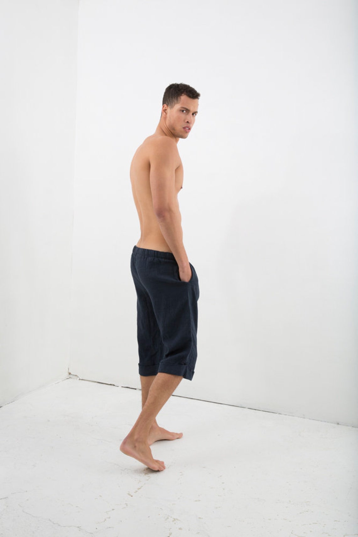 Pez Linen Rayon Blend Short / Navy M-L Sizes - Etsy