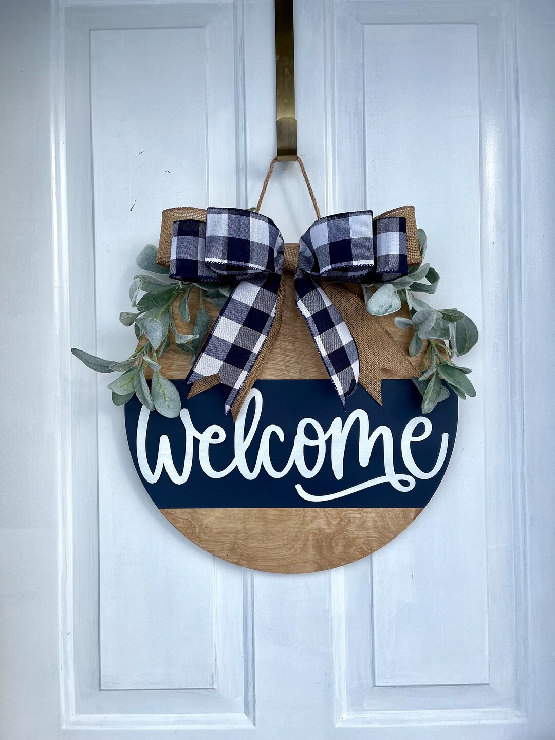 Welcome Front Door Sign Navy Blue Farmhouse Decor - Etsy