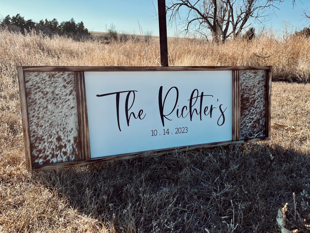 Genuine Cowhide - Personalized Sign - Farmhouse Sign - Wedding Gift - Etsy
