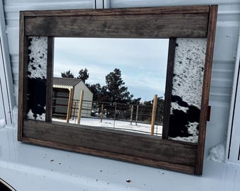Cowhide Framed Mirror With Hangers - Etsy