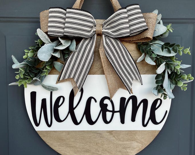 Front Door Welcome Sign Hanger, Personalized Last Name Sign for Door ...