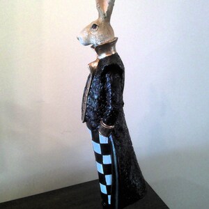 Gold Dapper Whimsical Hand Painted Black and White Check Rabbits ...