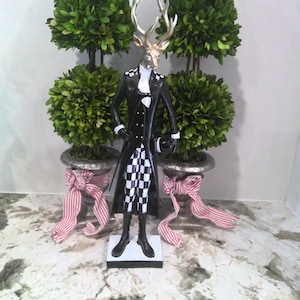 Dapper Whimsical Hand Painted Black and White Check Reindeer | Novel ...