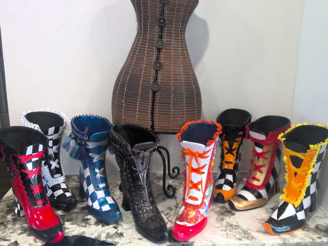 Halloween Boots, Witches Boots, Halloween Boot Decor, Whimsical Hand ...