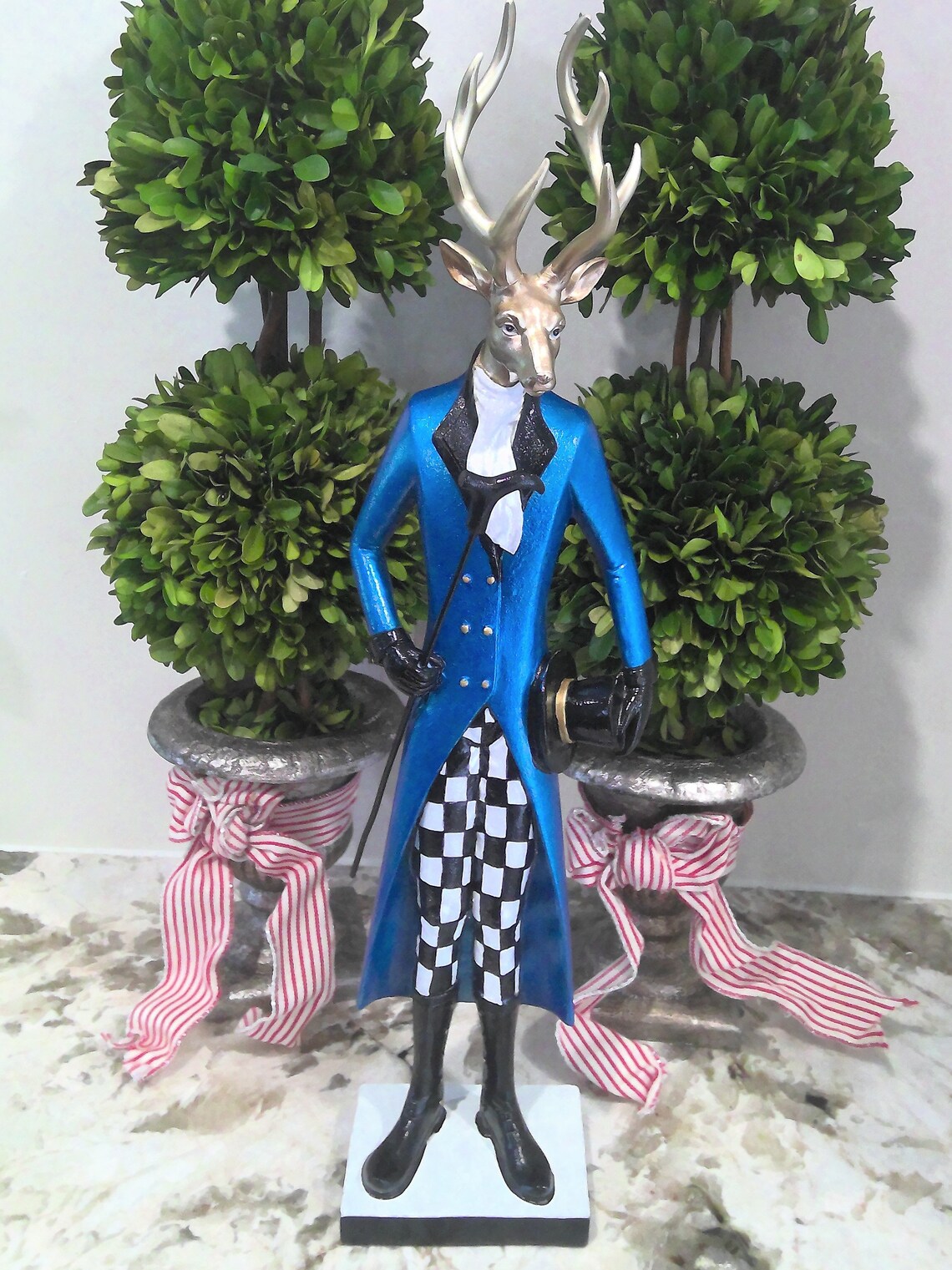 Dapper Whimsical Hand Painted Black and White Check Reindeer - Etsy
