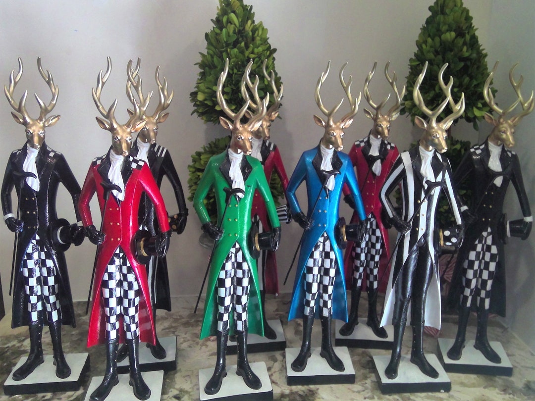 Dapper Whimsical Hand Painted Black and White Check Reindeer | Novel ...