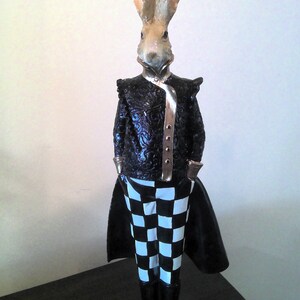 Gold Dapper Whimsical Hand Painted Black and White Check Rabbits ...