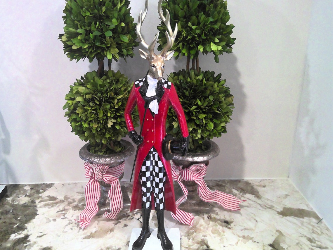 Dapper Whimsical Hand Painted Black and White Check Reindeer - Etsy