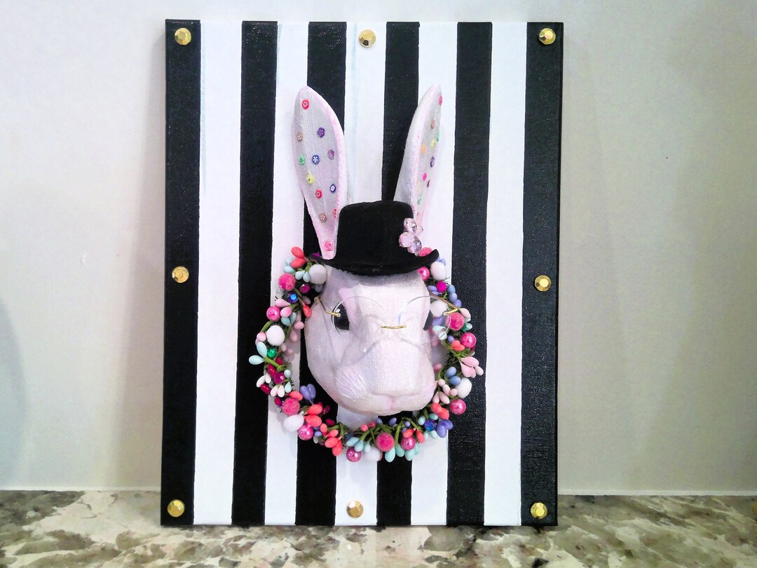 Easter White Whimsical Rabbit Wall Decor, Alice in Wonderland, Hand ...