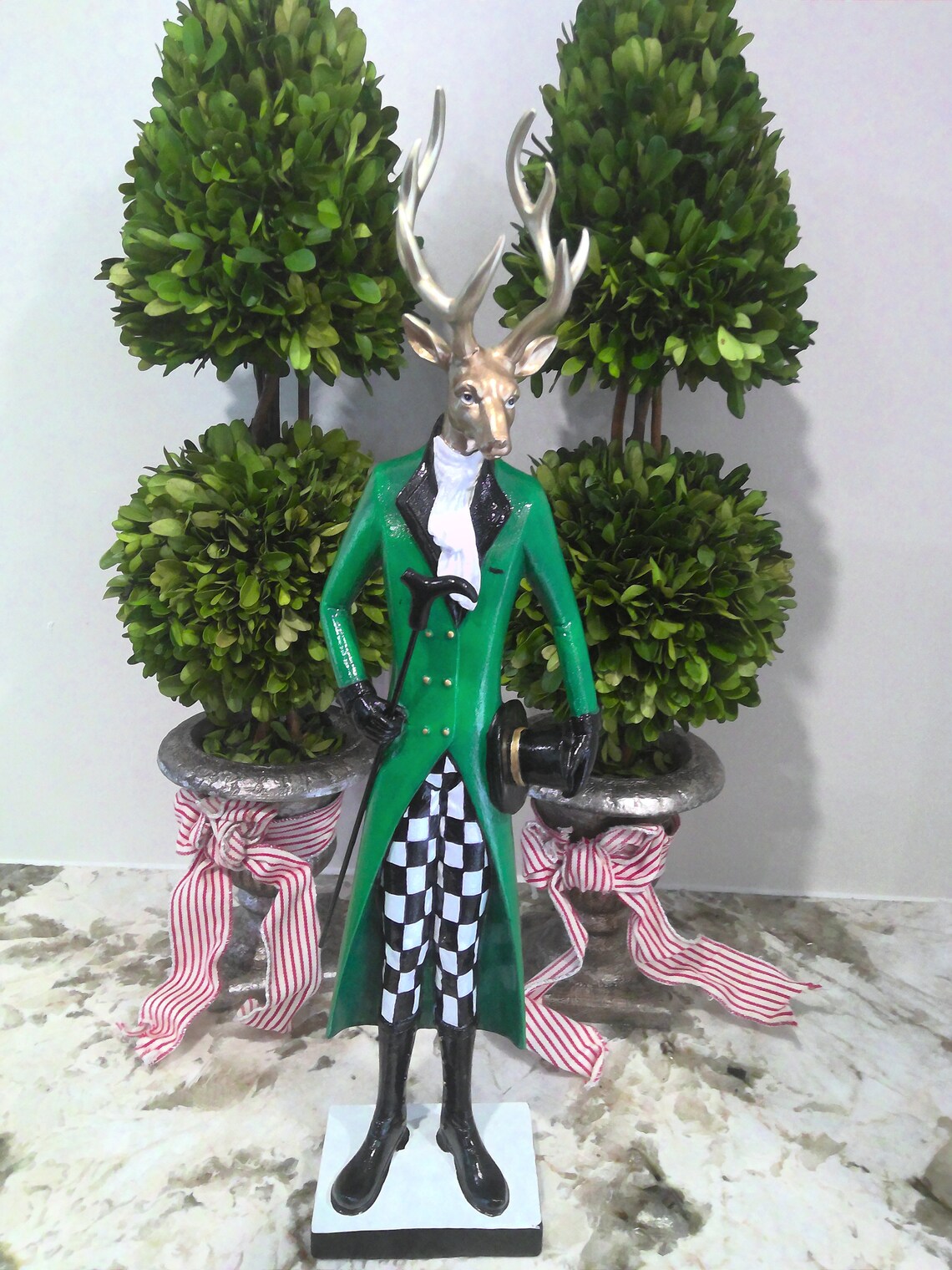 Dapper Whimsical Hand Painted Black and White Check Reindeer - Etsy