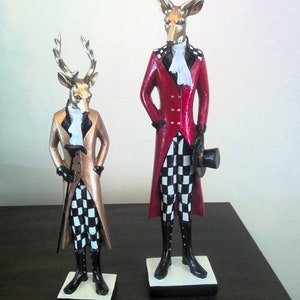 Dapper Whimsical Hand Painted Black and White Check Reindeer | Novel ...