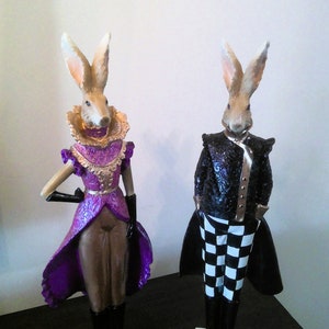 Gold Dapper Whimsical Hand Painted Black and White Check Rabbits ...