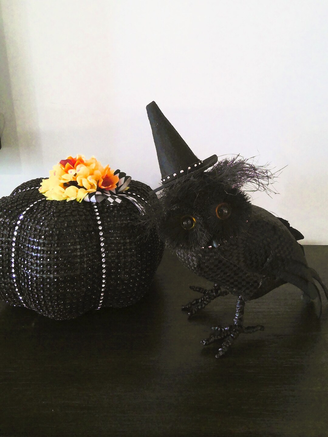 Black Sisal Standing Owl, Whimsical, Shelf Sitter, Halloween Owl, Owl ...