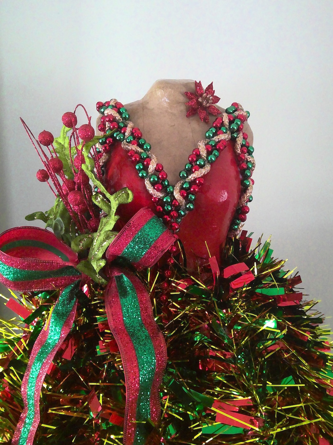 Red Christmas Tinsel Garland Tree, Unique Christmas Tree, Christmas ...