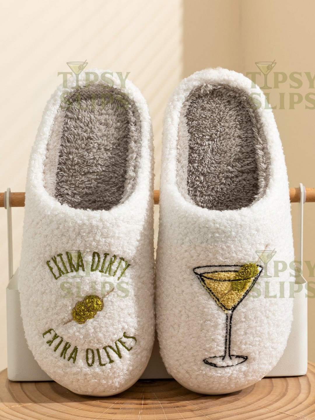 Dirty Martini Slippers | Plush Olive Cocktail House Shoes - Etsy