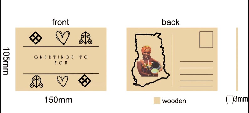 Adinkra Symbol Wooden Postcard, Ghana Map - Etsy