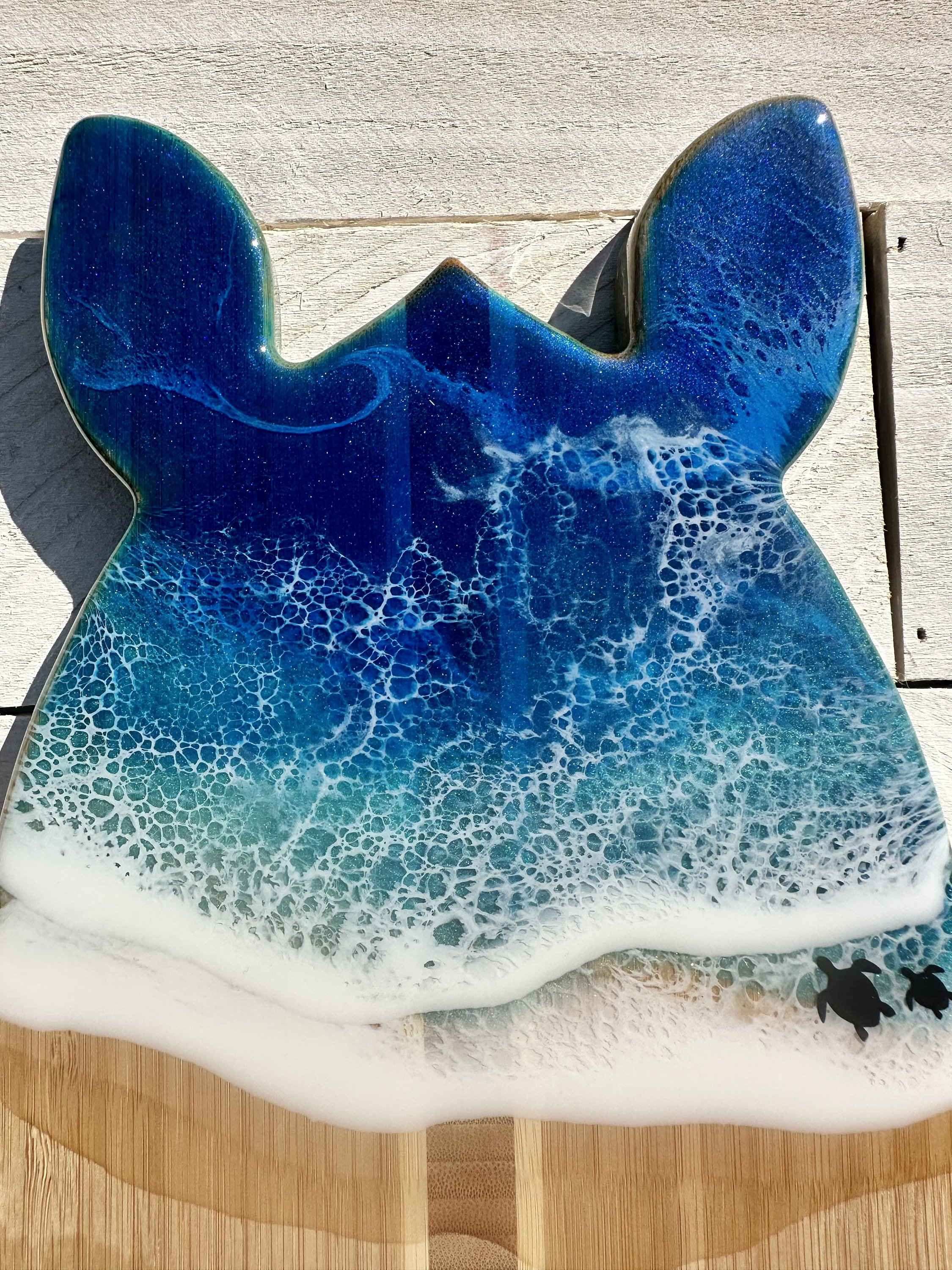 Turtle Shaped Cutting Board With Epoxy Ocean Waves Turtle - Etsy
