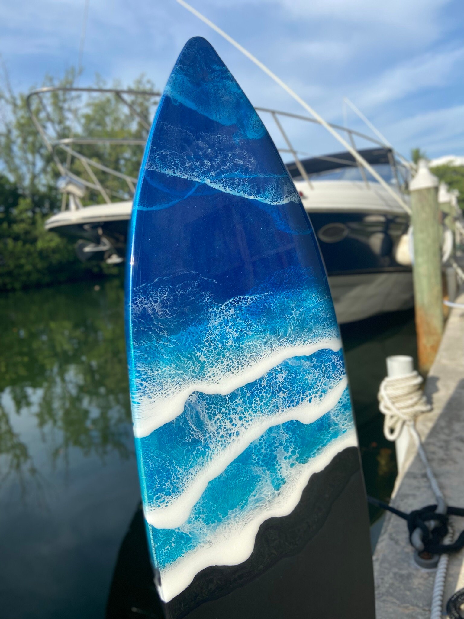 Large 3.5 Foot Surfboard With Epoxy Resin Ocean Waves | Etsy