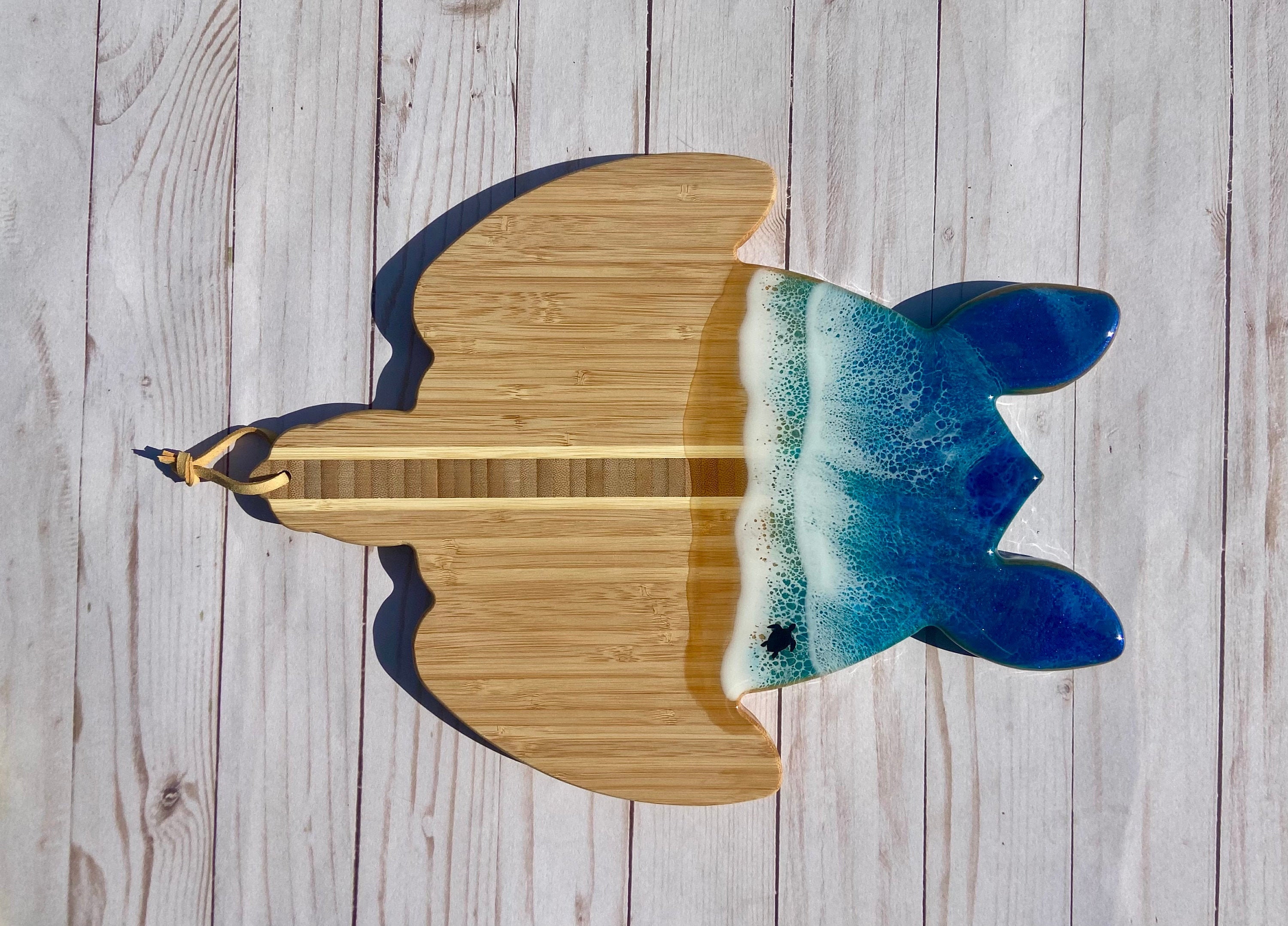 Turtle Shaped Cutting Board with Epoxy Ocean Waves Turtle | Etsy