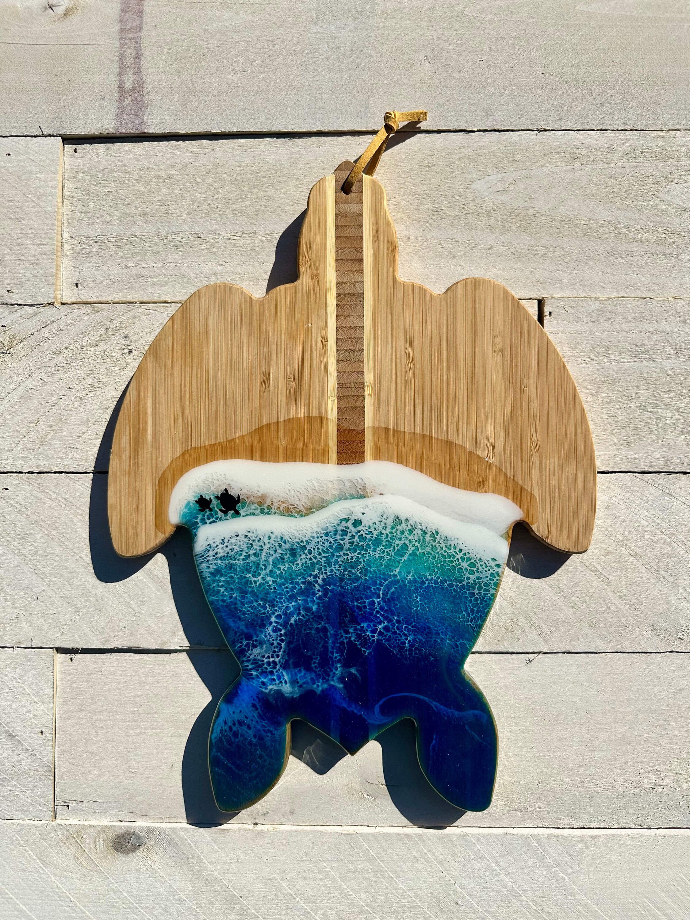 Turtle Shaped Cutting Board With Epoxy Ocean Waves Turtle - Etsy