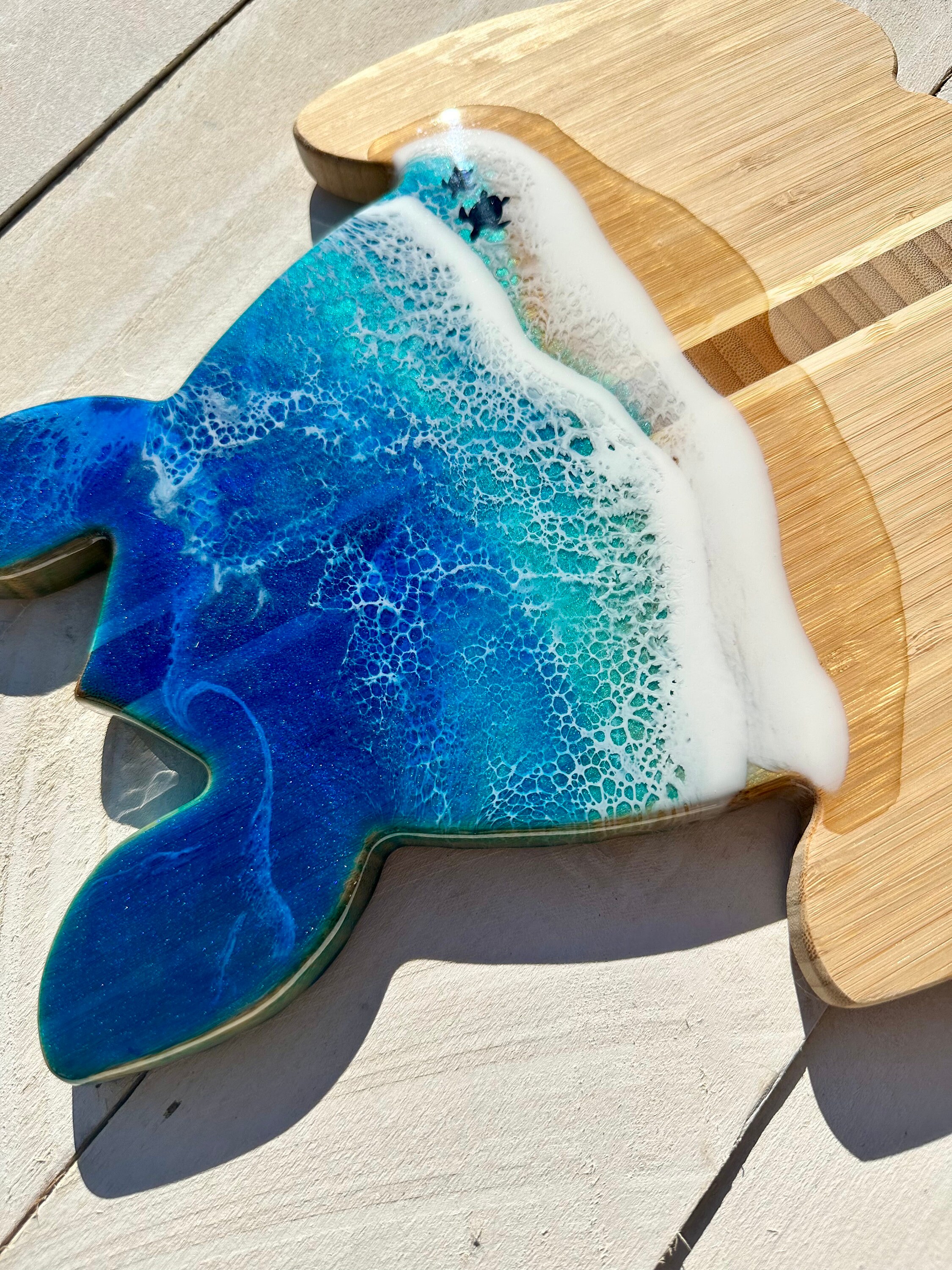 Turtle Shaped Cutting Board With Epoxy Ocean Waves Turtle - Etsy