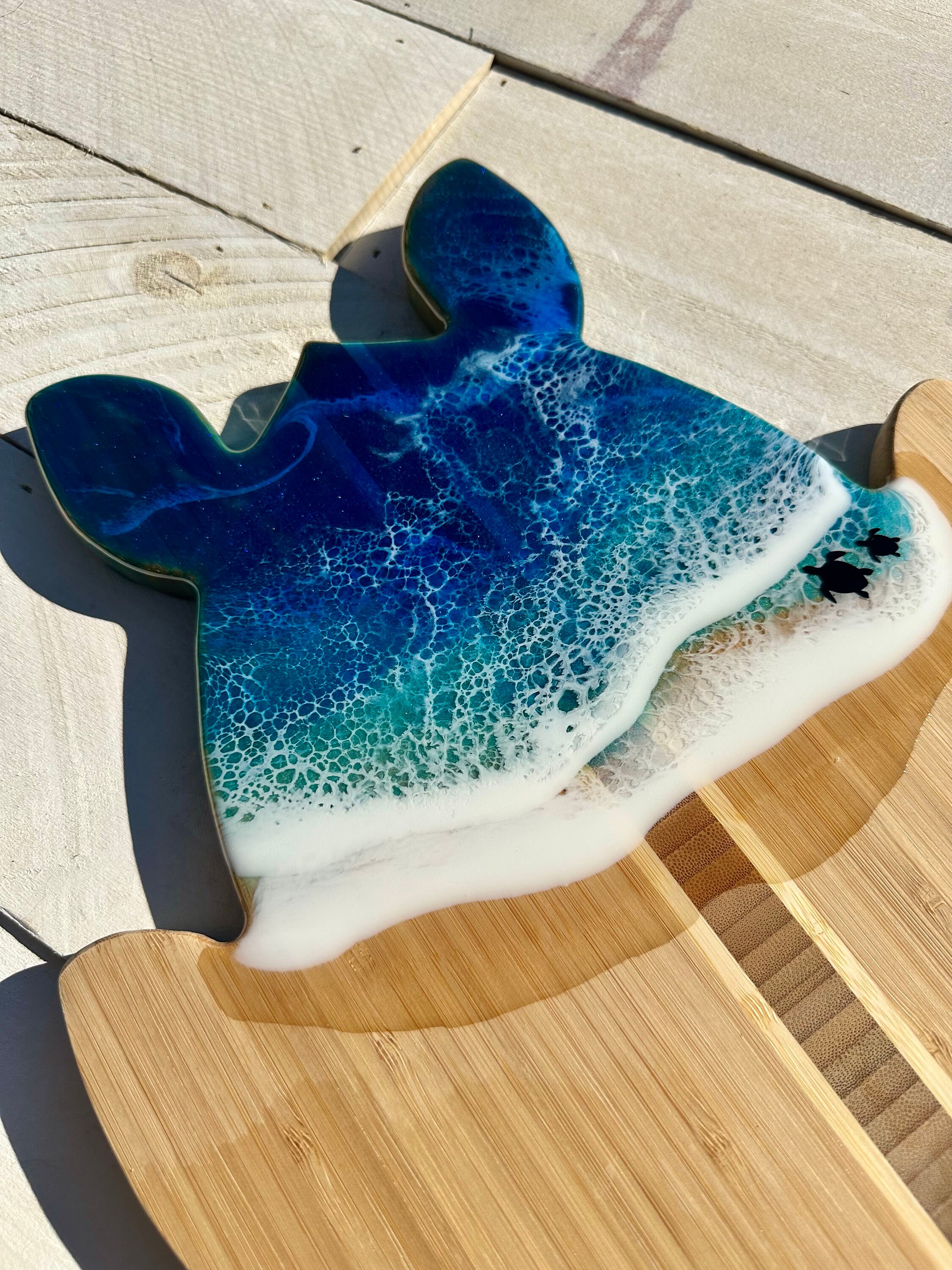 Turtle Shaped Cutting Board With Epoxy Ocean Waves Turtle - Etsy