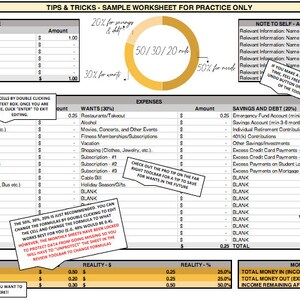 EXCEL 2022 Budget Spreadsheet Using 50/30/20 Rule - 12 Months With ...