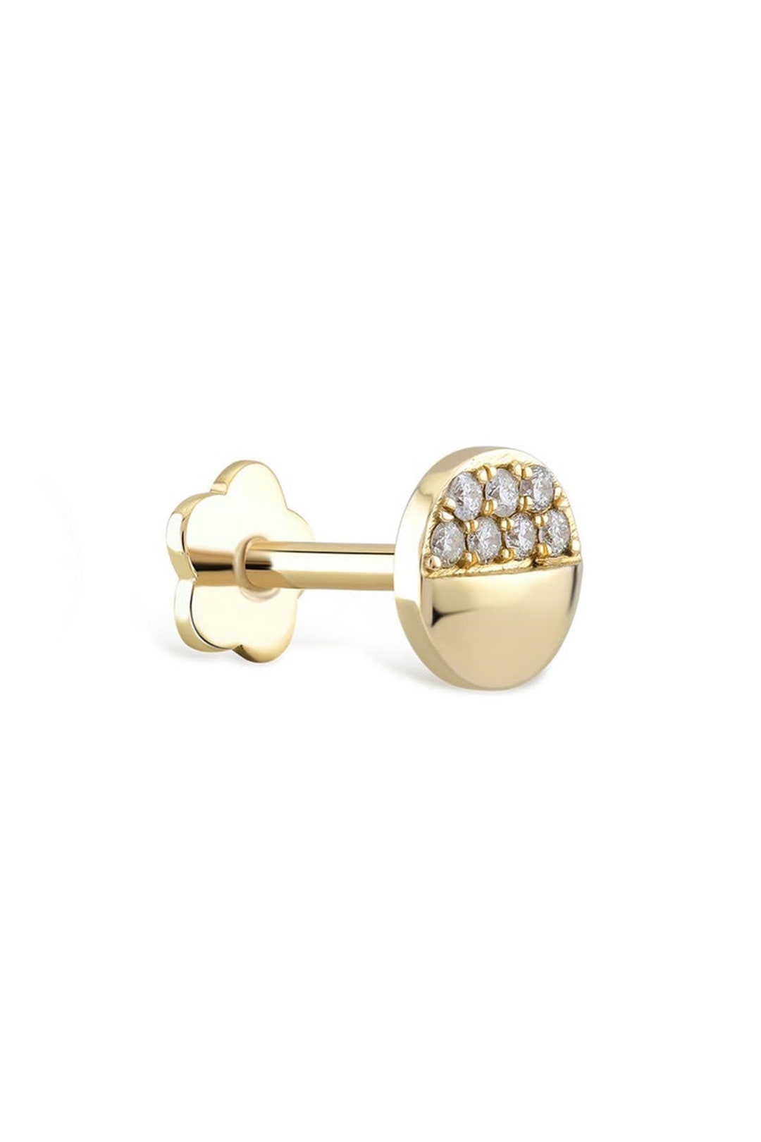 14k Solid Yellow Gold Half Hoop Tragus Natural Diamond Stud - Etsy UK