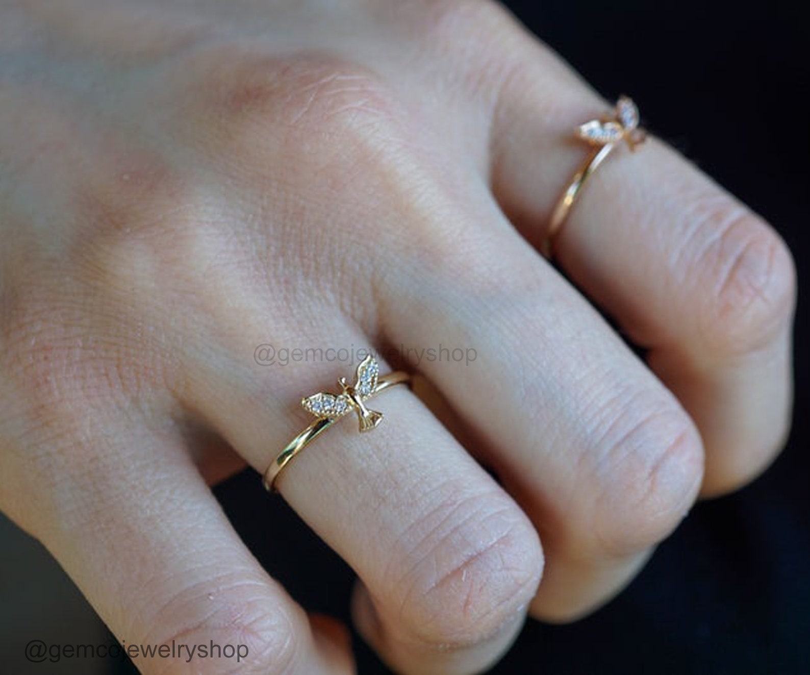 14k Solid Yellow Gold Natural Diamond Bird Ring Phoenix Diamond ...