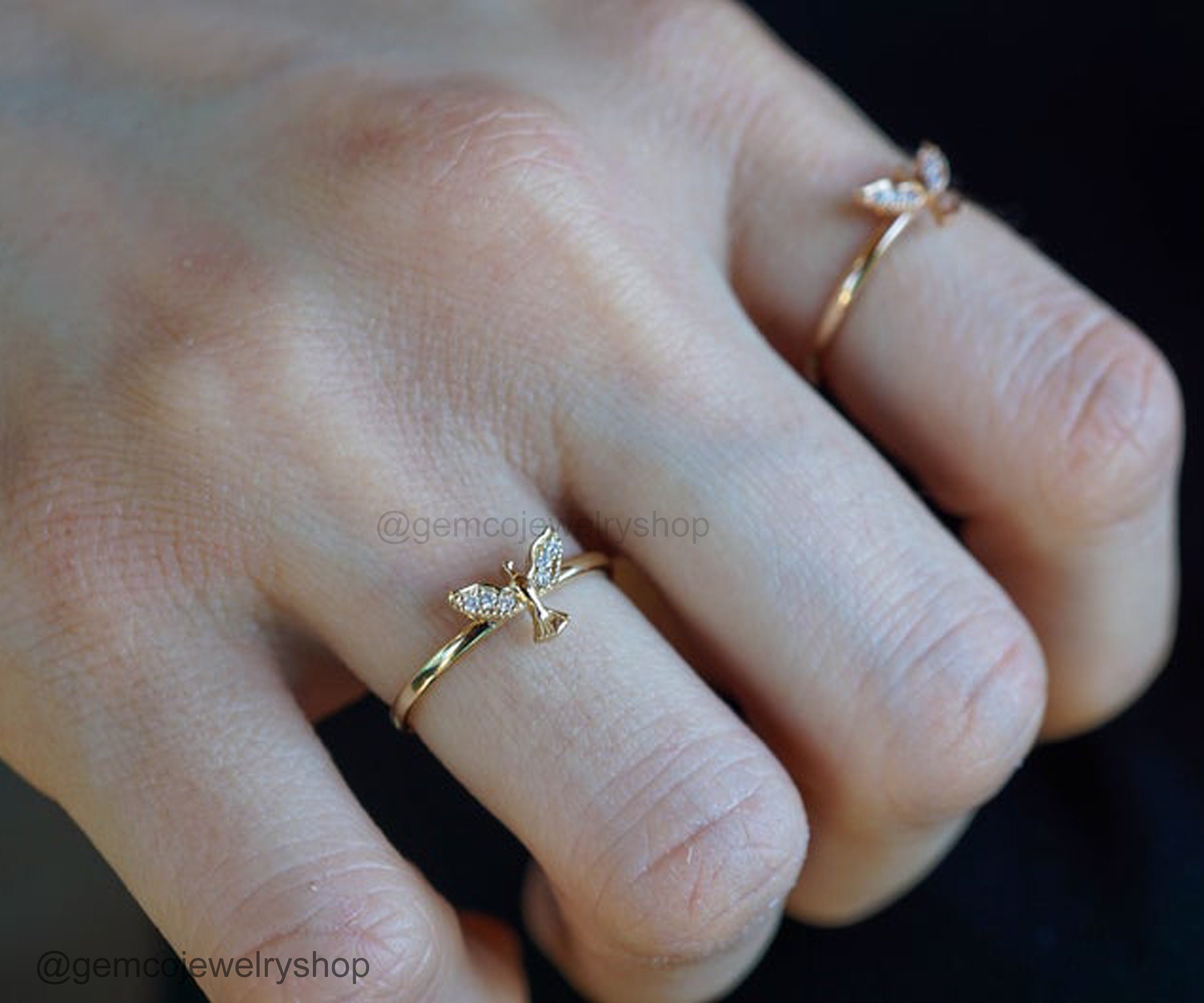 14k Solid Yellow Gold Natural Diamond Bird Ring Phoenix Diamond ...