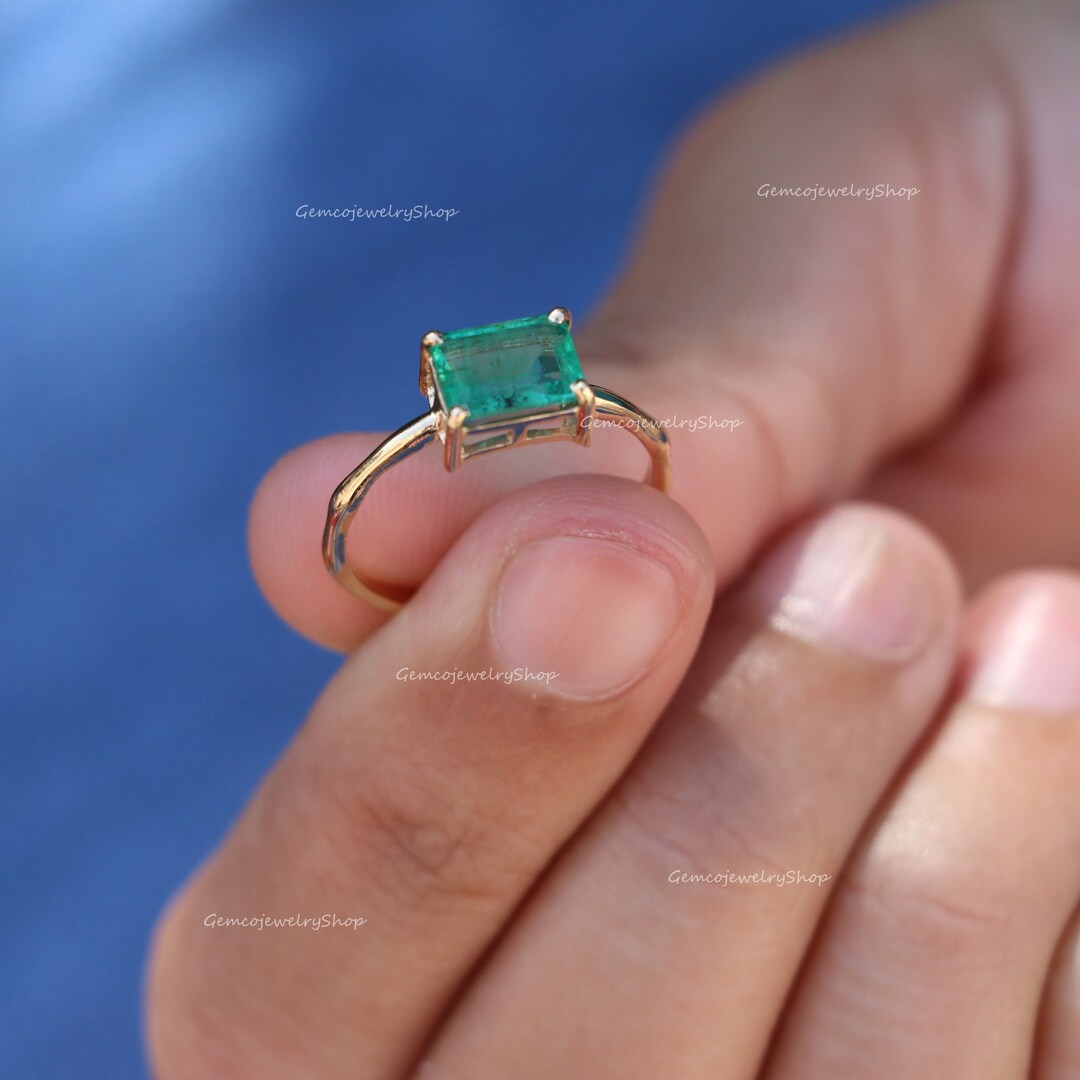 Baguette Cut Zambia Emerald Gemstone Textured Twig Bang Cocktail Ring ...