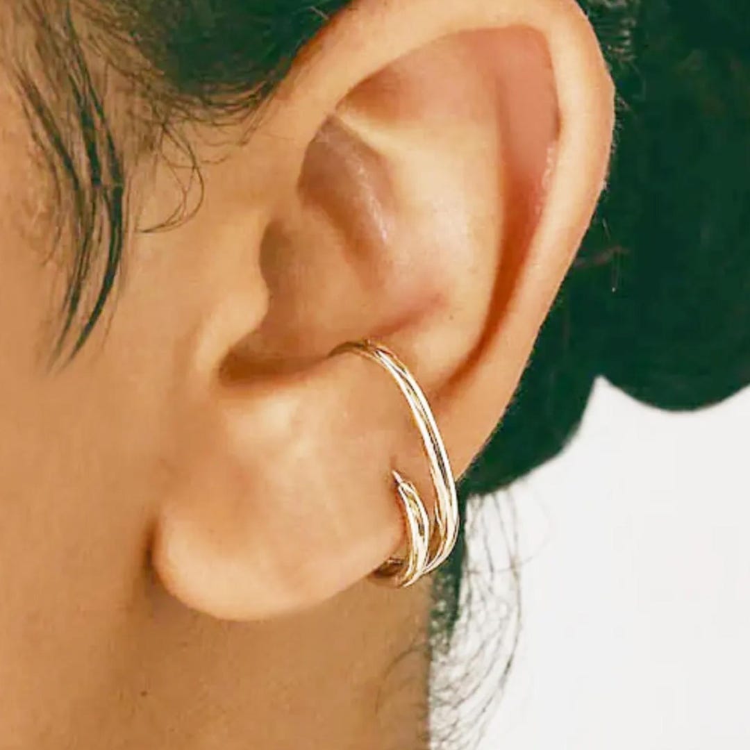 Earlobe Wire Ear Cuff Hoops Earring, 14k Solid Gold Dainty Lobe Cuff ...