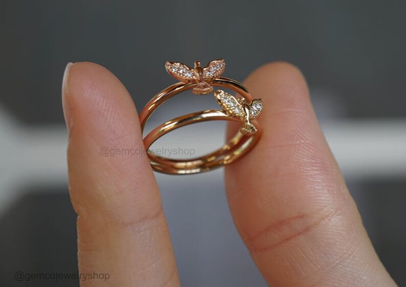 14k Solid Yellow Gold Natural Diamond Bird Ring Phoenix - Etsy