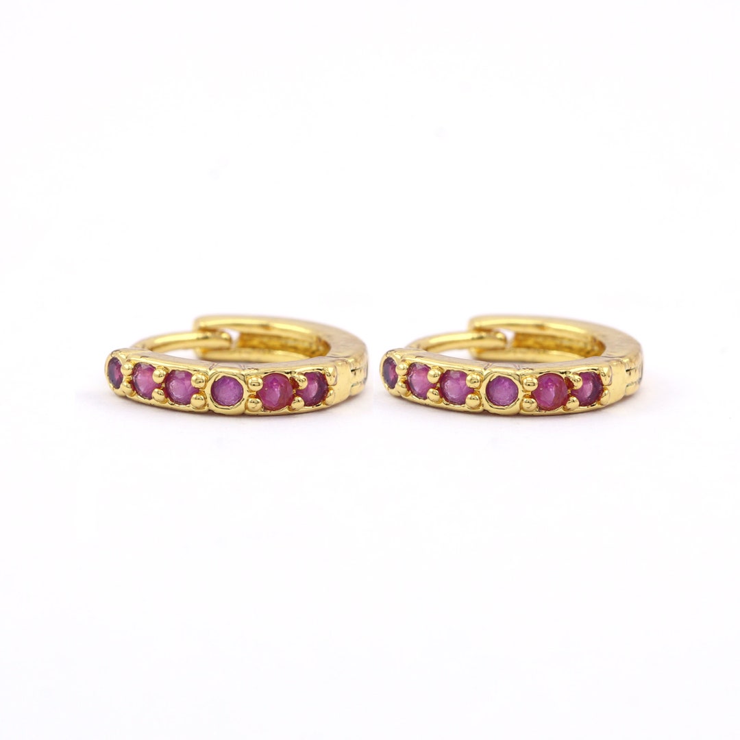 Natural Ruby Huggies Earring, 14k Solid Gold 10MM Ruby Huggie Hoop ...