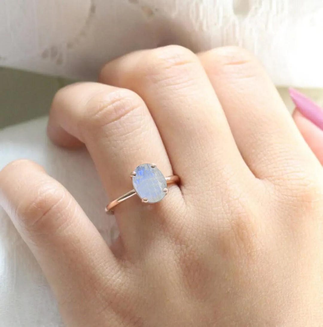 Rainbow Moonstone Engagement Ring, Gold Moonstone Ring, Oval Moonstone ...