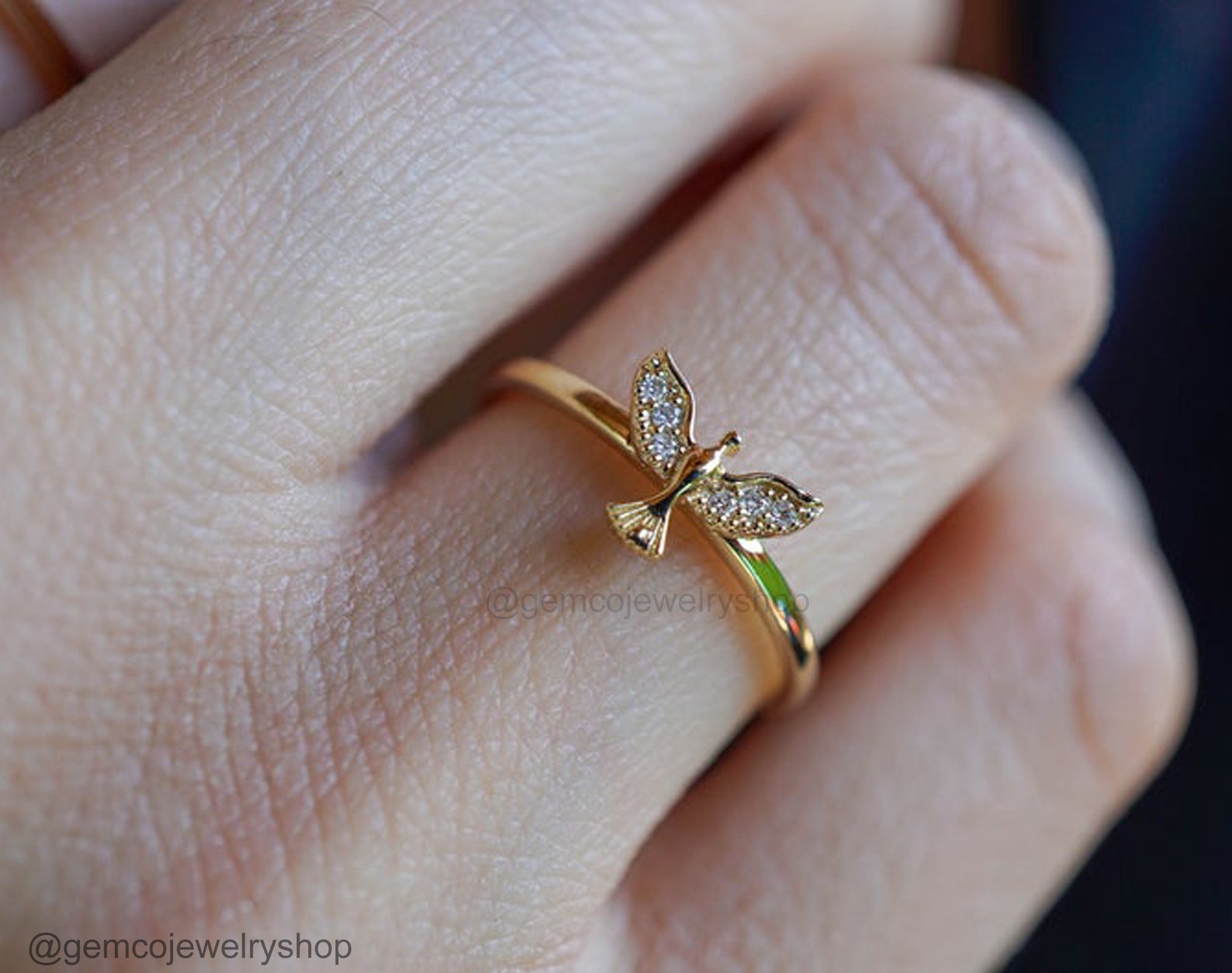 14k Solid Yellow Gold Natural Diamond Bird Ring Phoenix Diamond ...