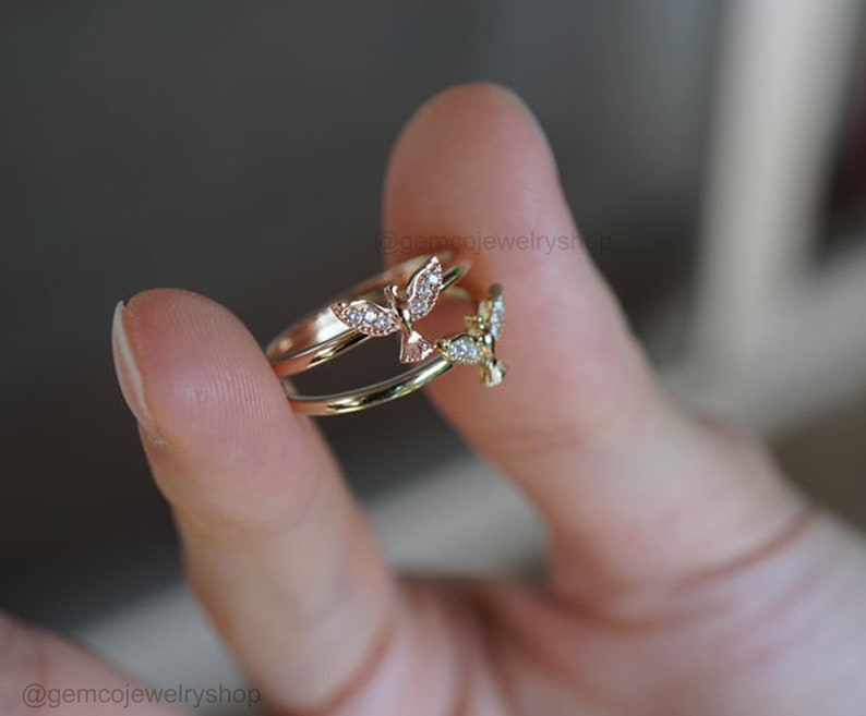 14k Solid Yellow Gold Natural Diamond Bird Ring Phoenix - Etsy