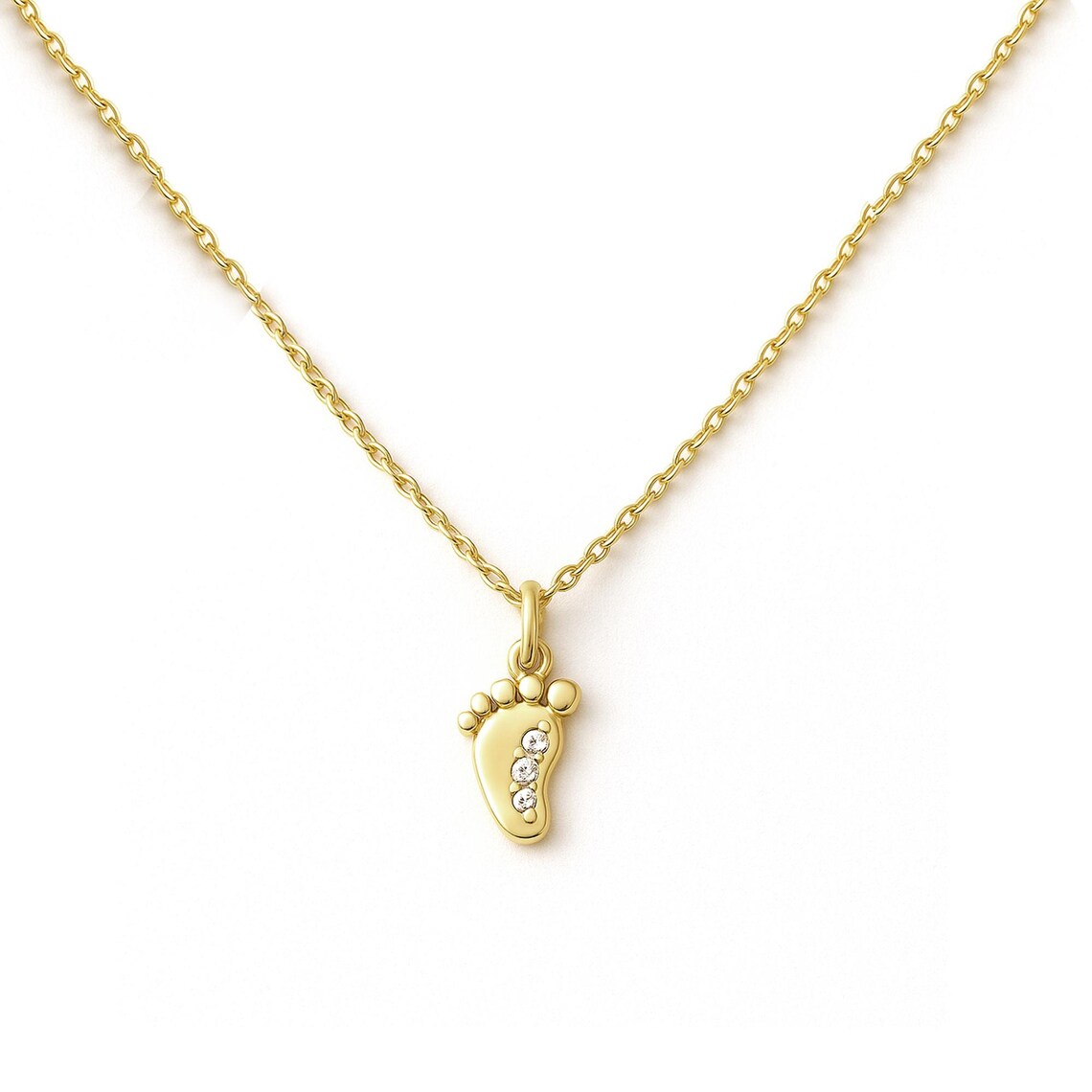 14K Gold Baby Footprint Necklace, Dainty Diamond Foot Pendant, New Mom ...