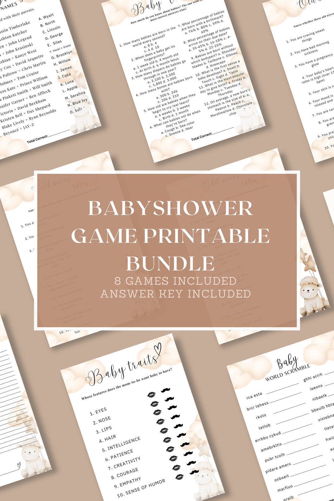 Adorable Baby Shower Game Bundle - Instant Download Printable | Non ...