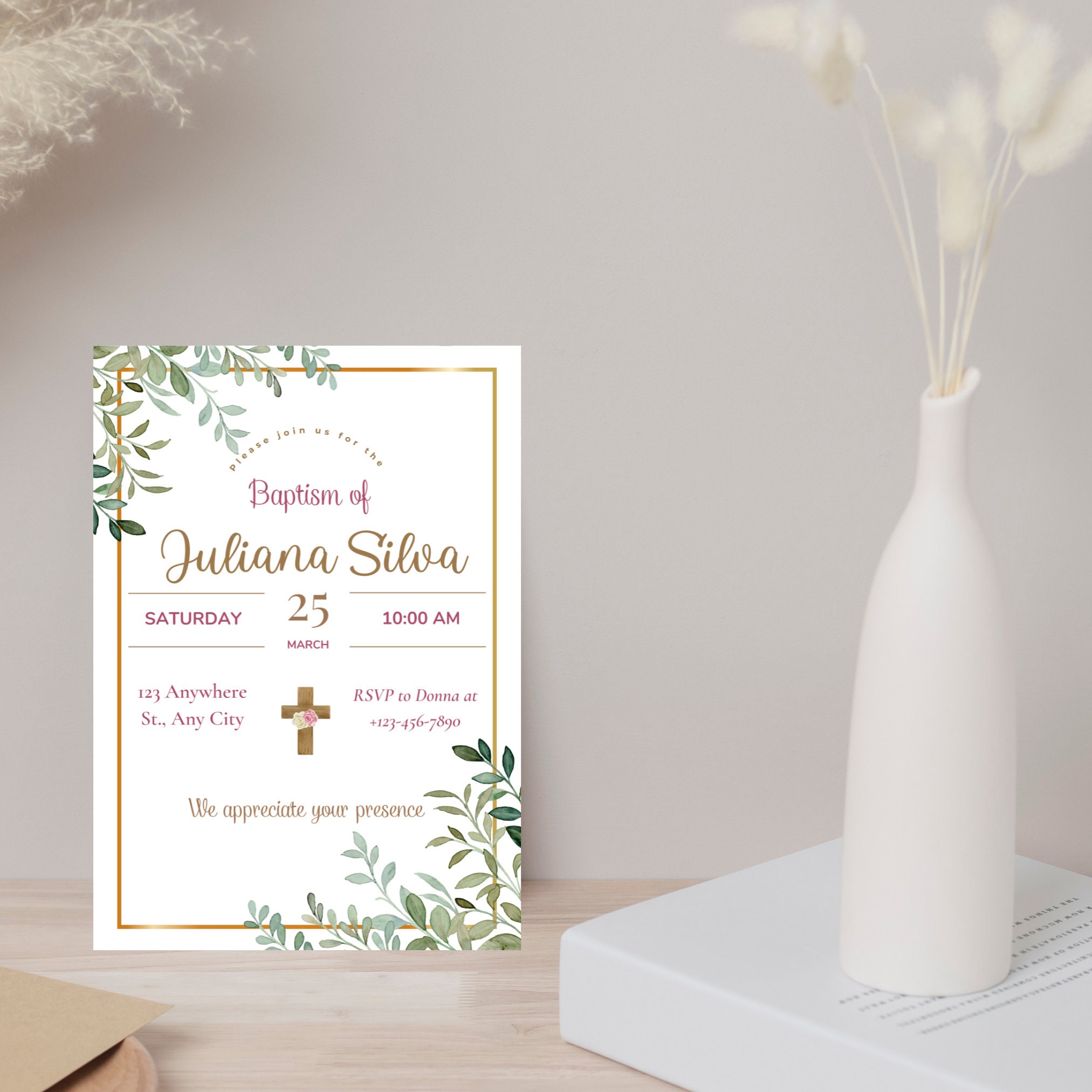 Editable Greenery Design Invitation Template |personalized Baby ...