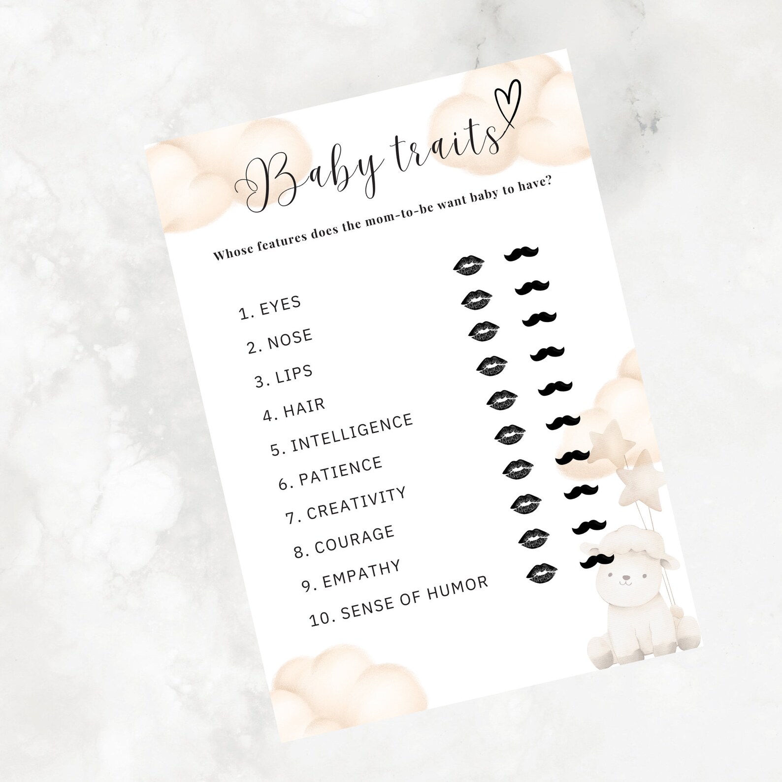 Adorable Baby Shower Activity Baby Traits - Instant Download Printable ...