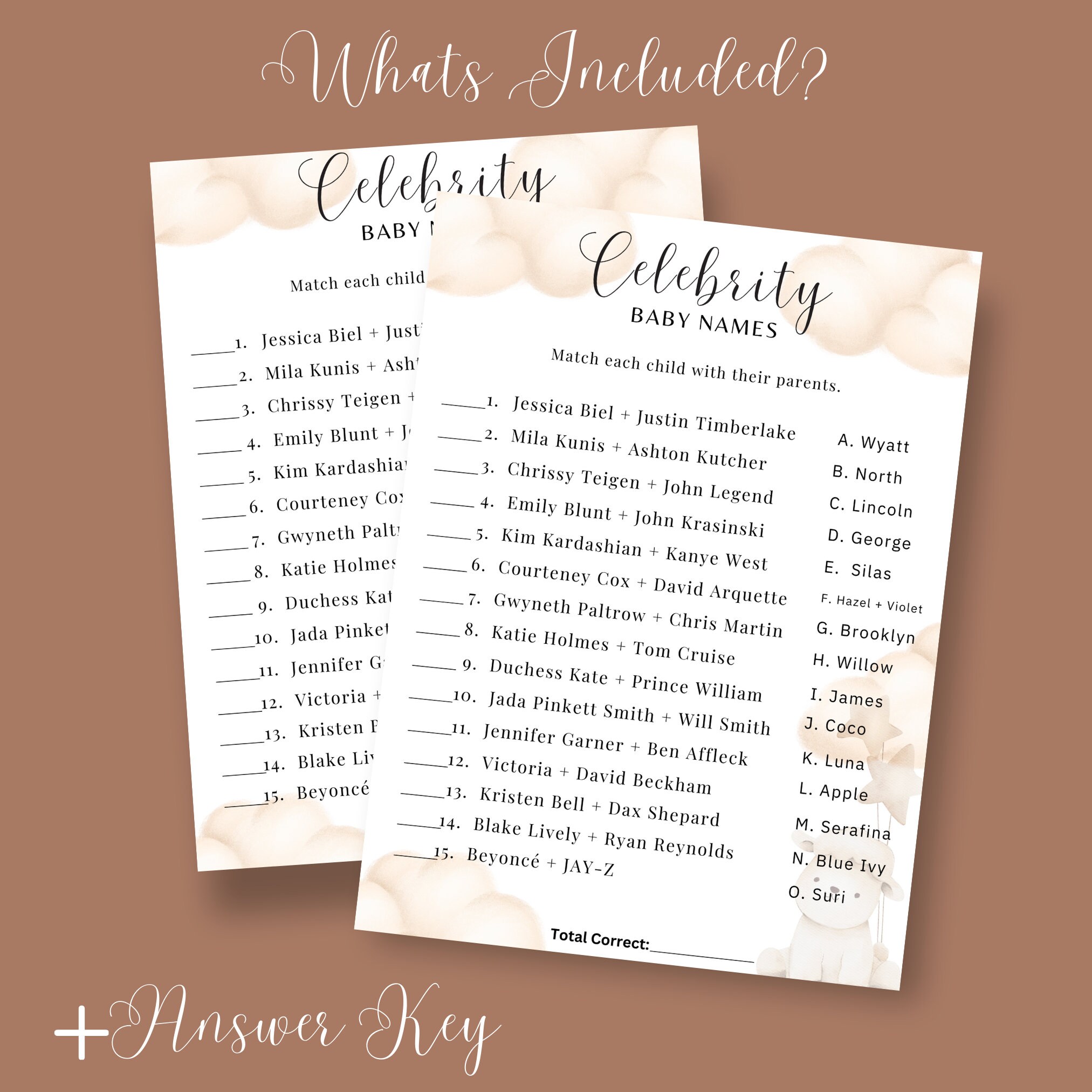 Adorable Baby Shower Game Celebrity Baby Names - Instant Download ...