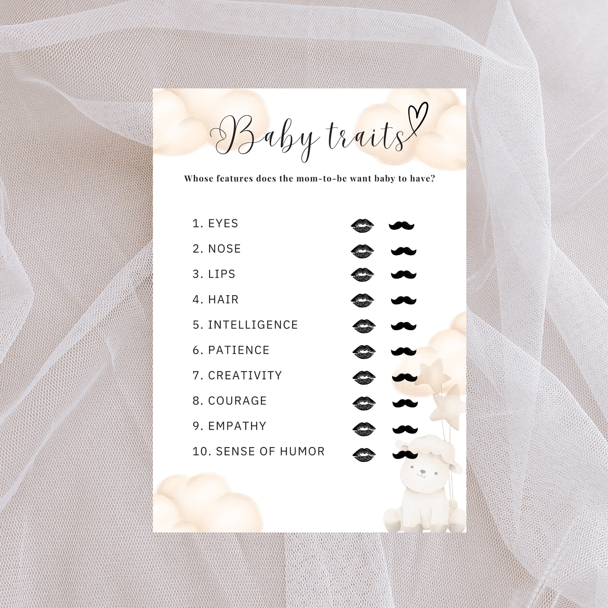 Adorable Baby Shower Activity Baby Traits - Instant Download Printable ...