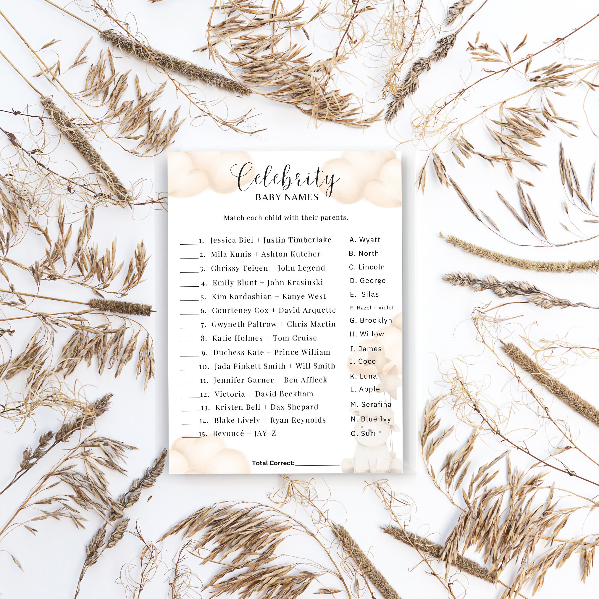 Adorable Baby Shower Game Celebrity Baby Names - Instant Download ...